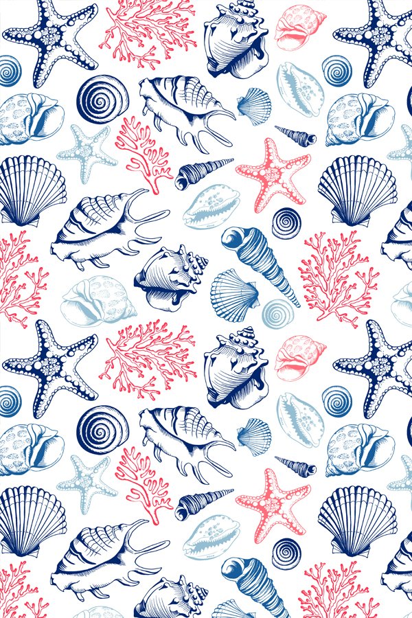 Marine Digital paper, Seamless Pattern Seashell, JPG PNG EPS