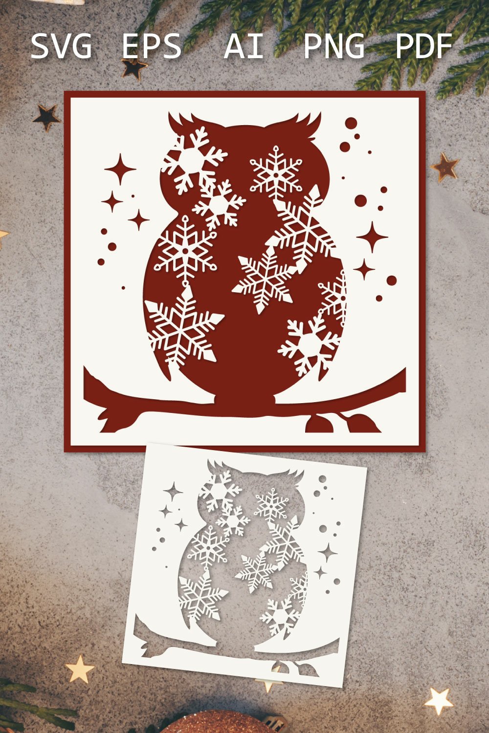 Papercut Owl Svg, Christmas Owl paper card template