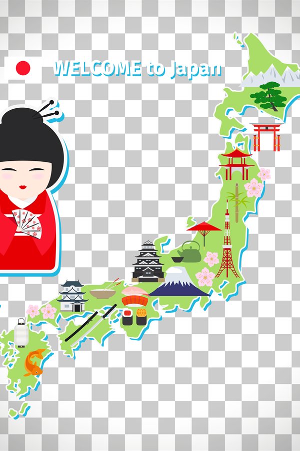 Japan travel map on transparent background