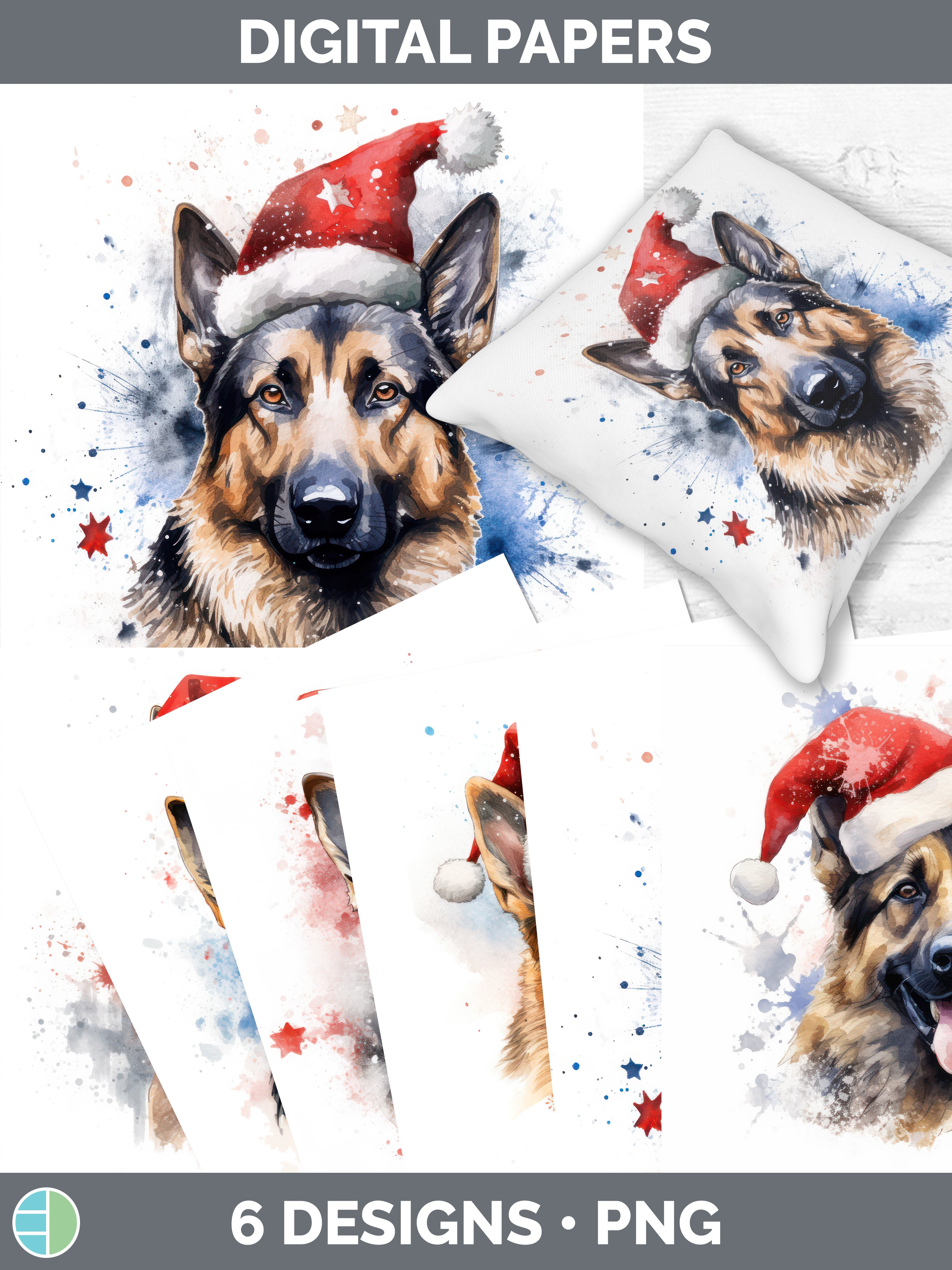 Christmas Santa Hat German Shepherd Dog Paper Backgrounds