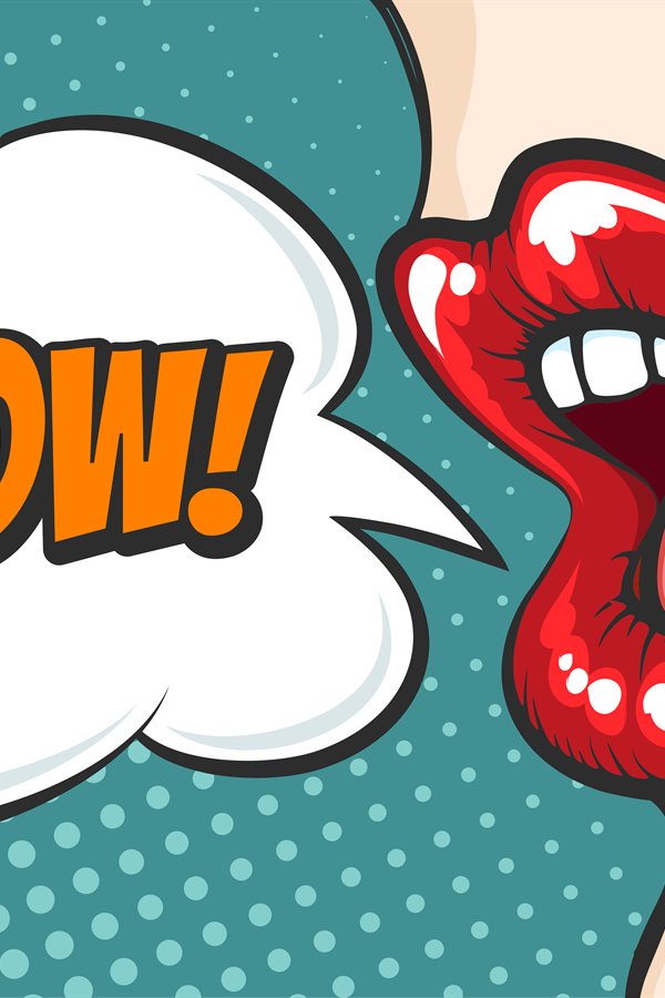 Pop art lips with WOW bubble