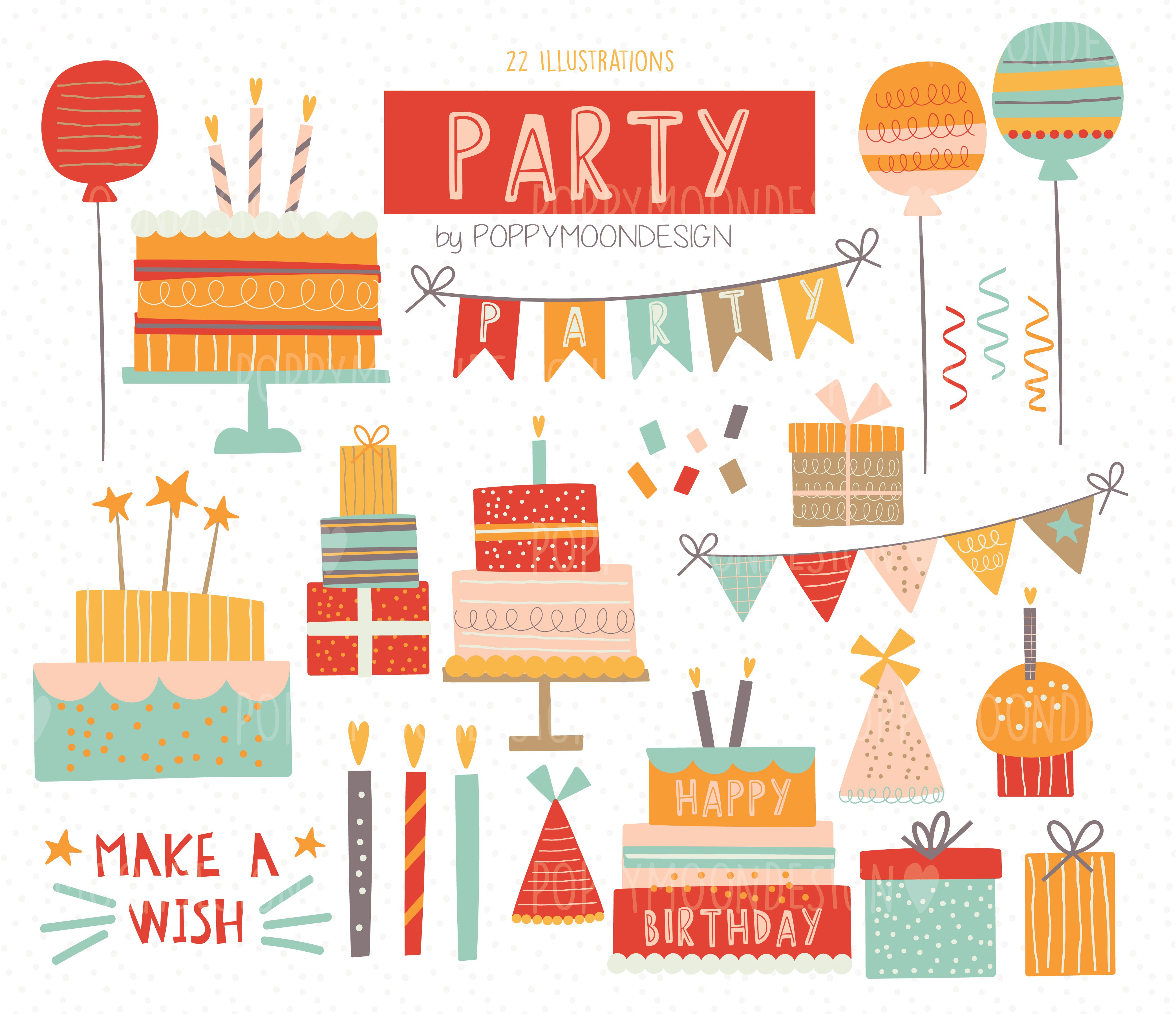 Party clipart and paper set