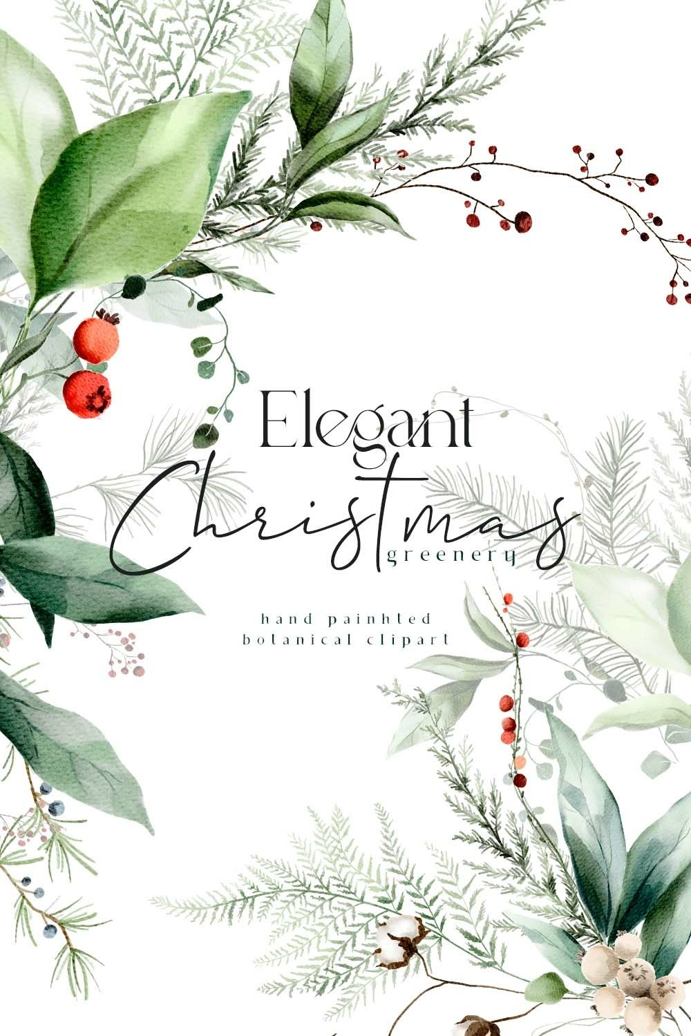 Christmas Clipart Winter Floral Botanical Greenery Leaves HQ