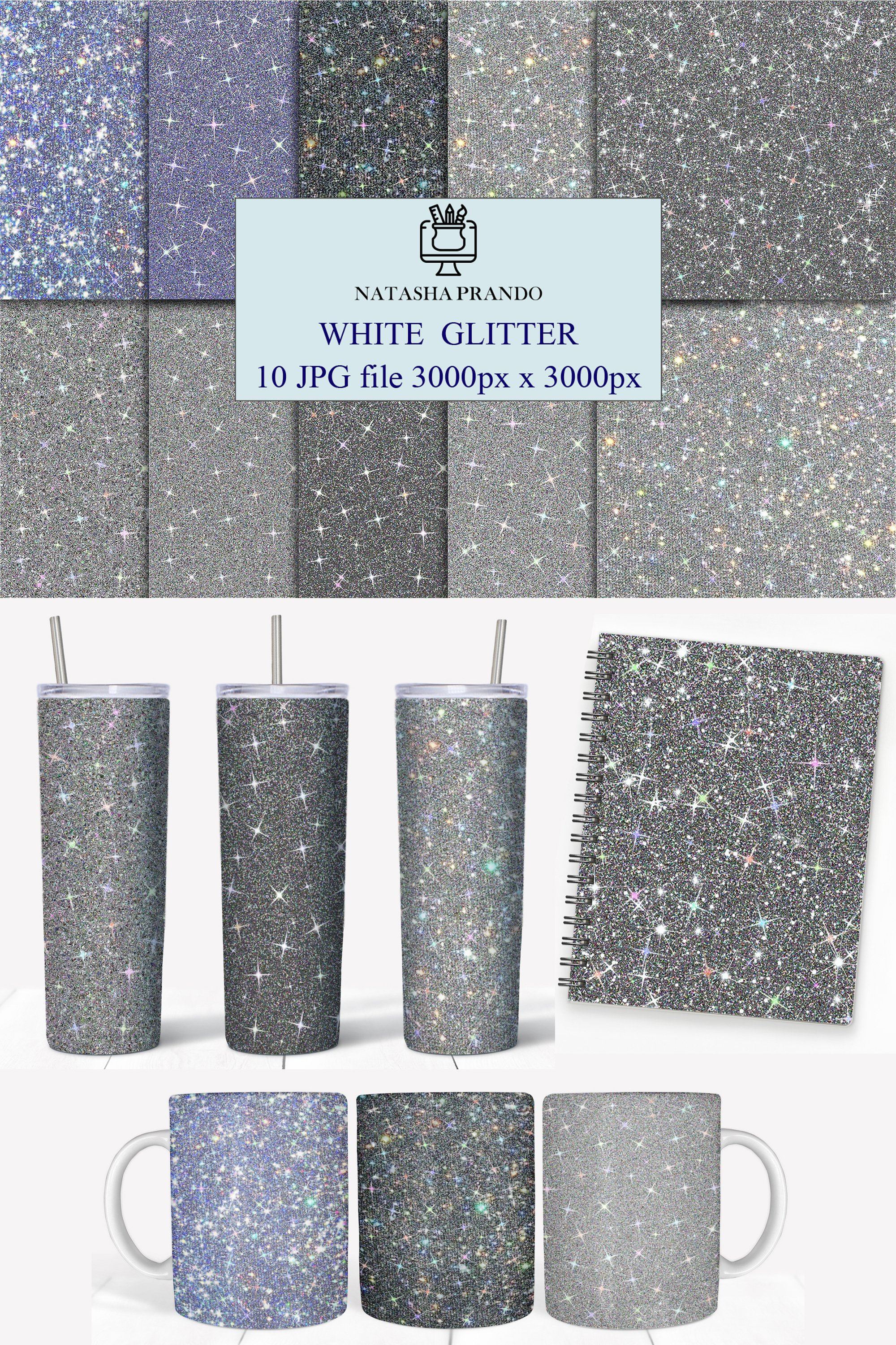 White Glitter Digital Paper Bundle (1502938) | Backgrounds | Design Bundles