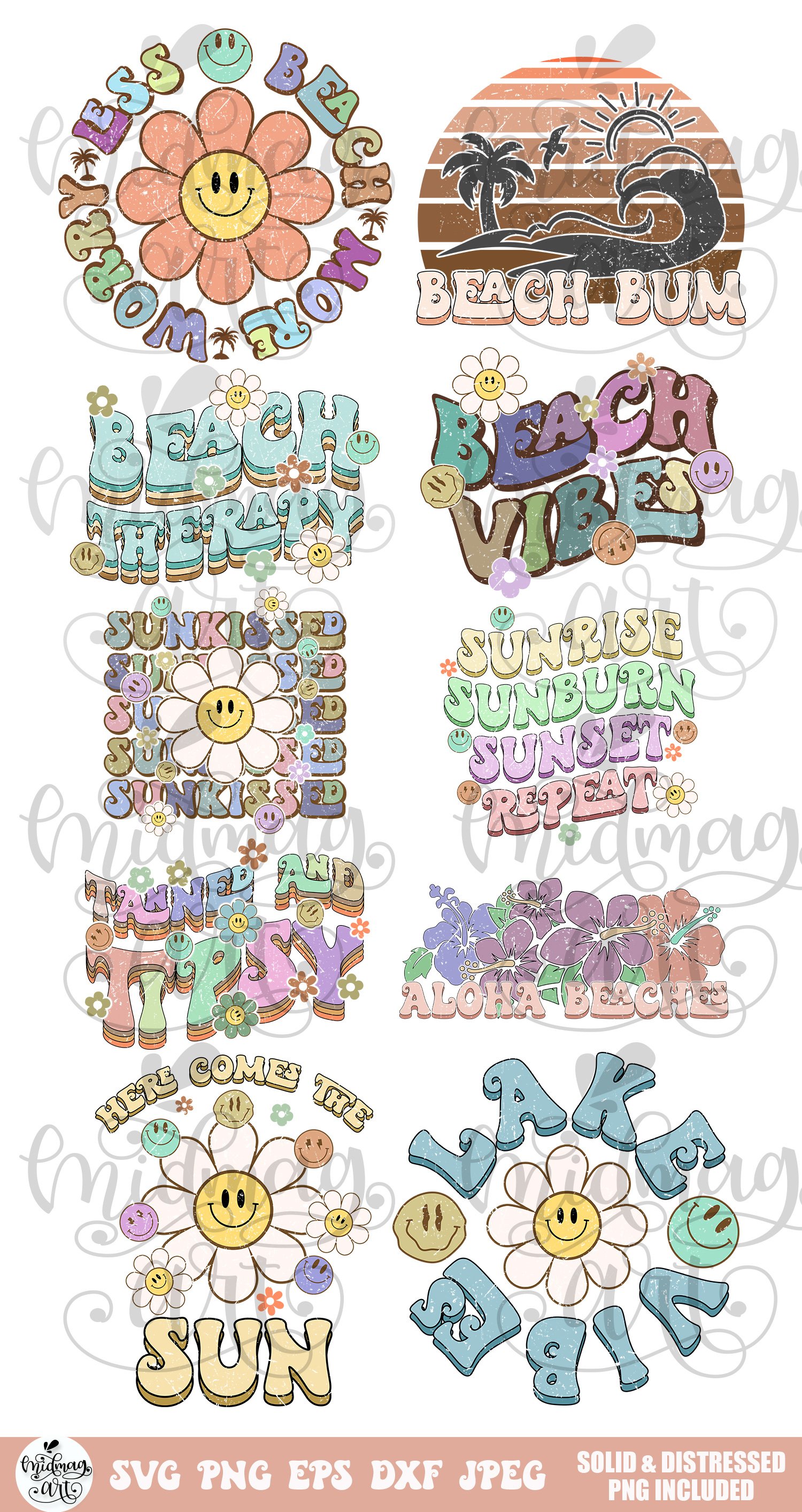 Retro summer svg png sublimation bundle, distressed png