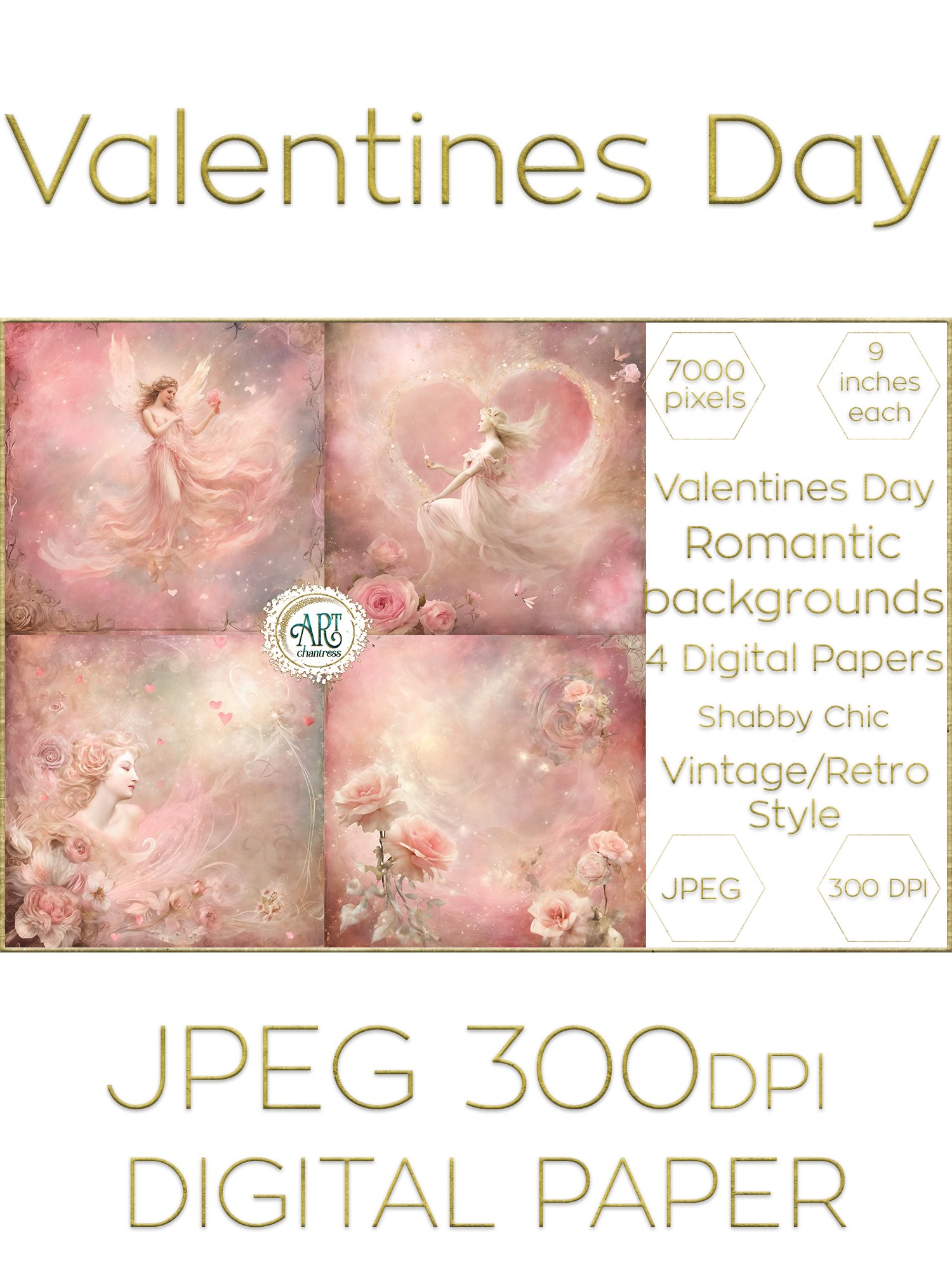 Watercolor Pink Roses Fantasy Frame Retro Chic (3263594)