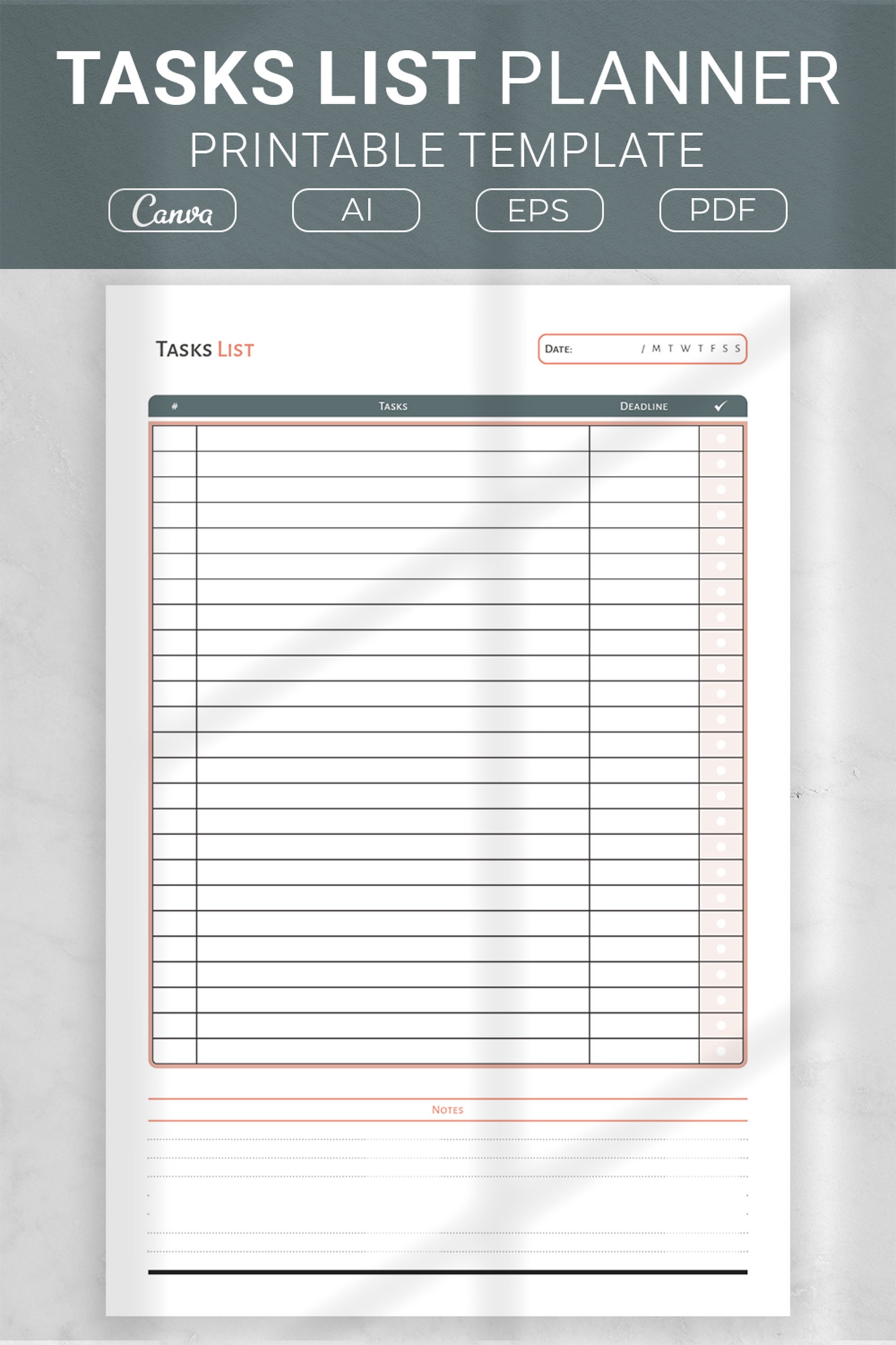 Tasks List Planner Printable Template (2756794)