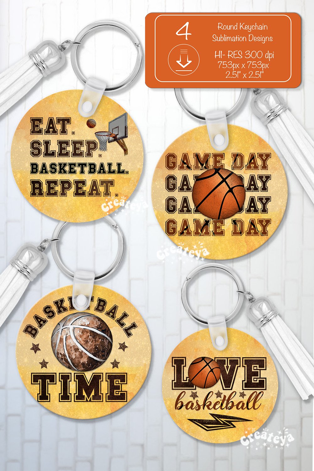 Basketball Round Keychain Bundle Sport Sublimation Round png