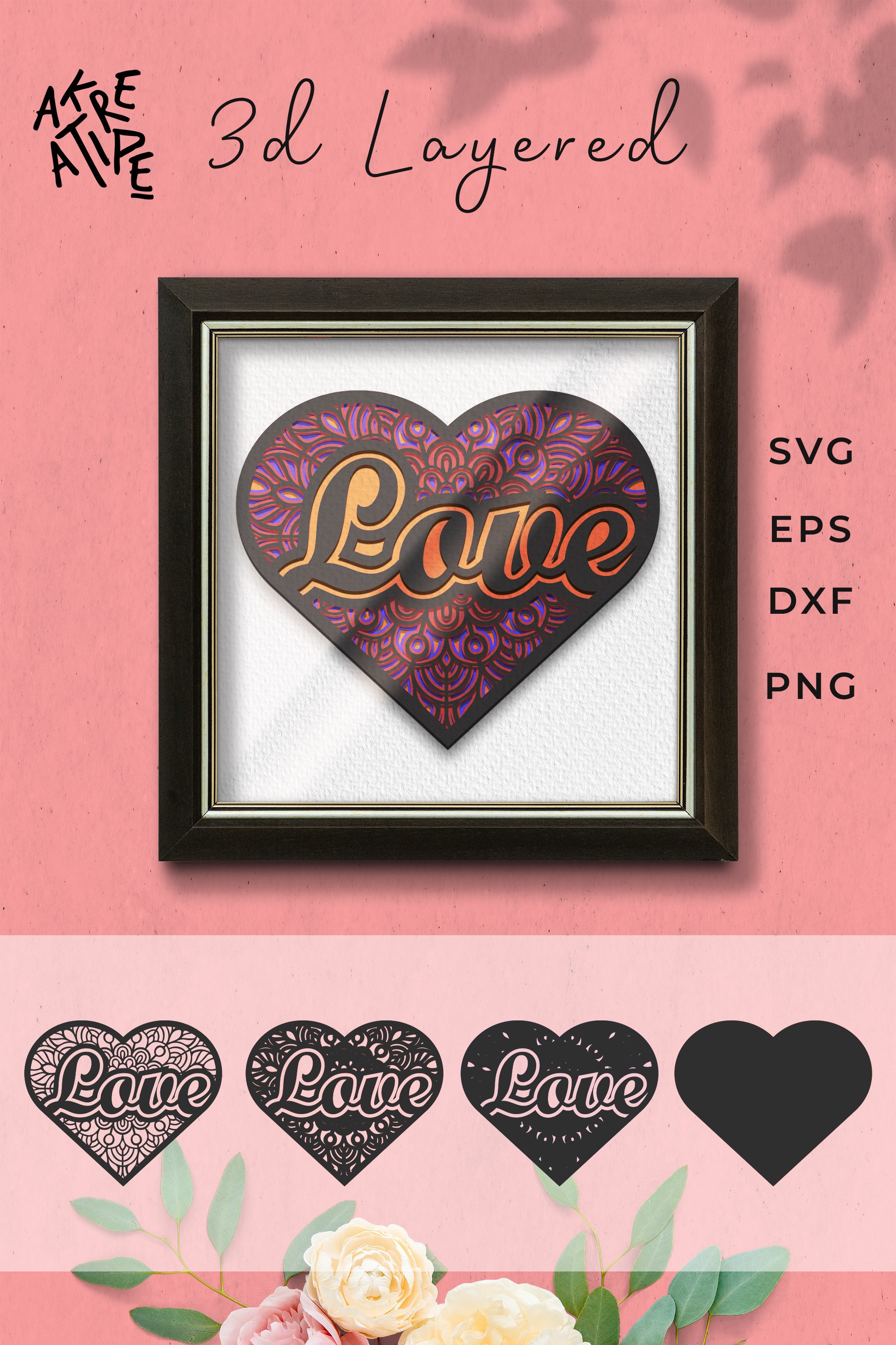 3D Layered Love SVG | Love Cut File | Mandala SVG (1152983)