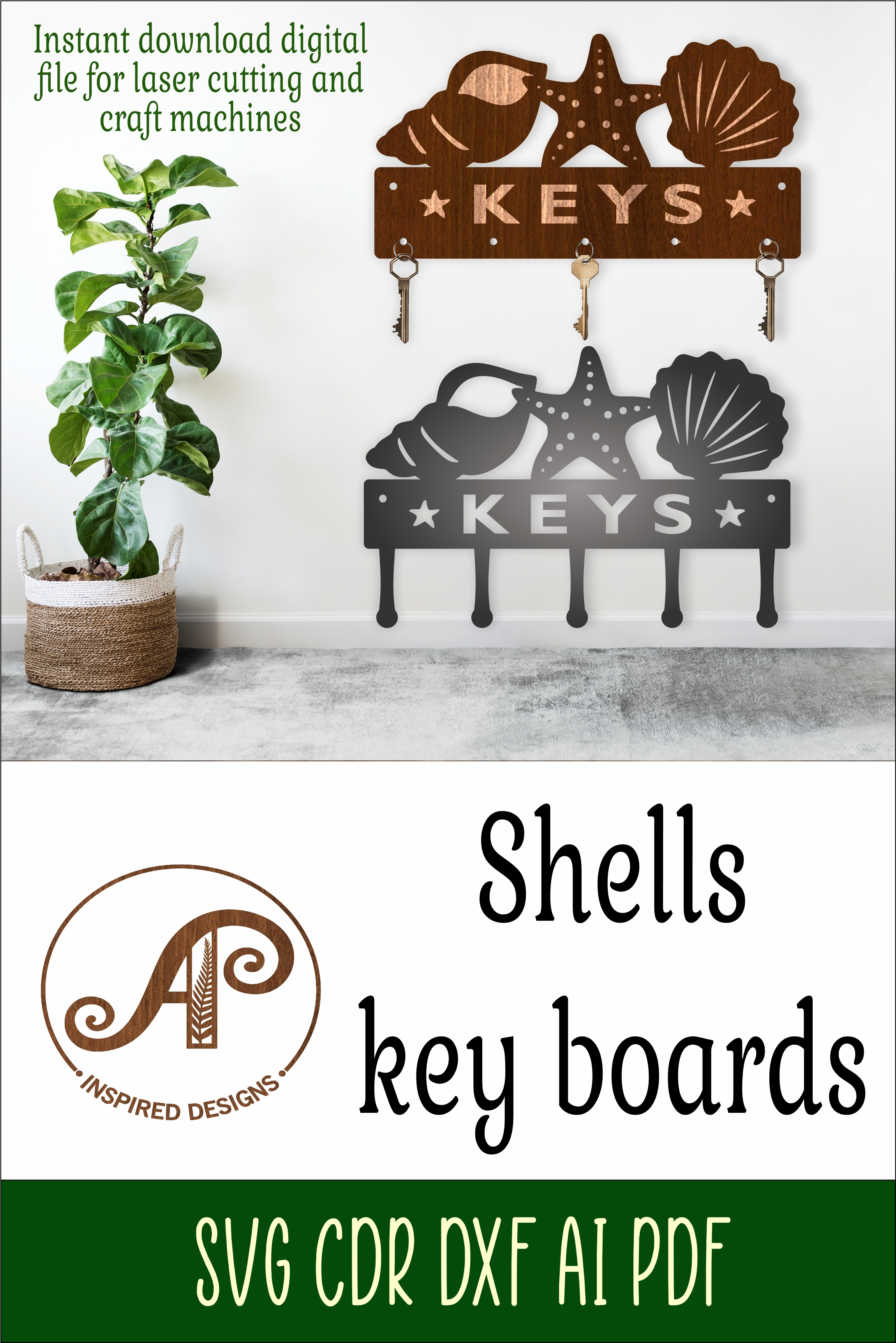 Shells Key holder designs for wood and metal