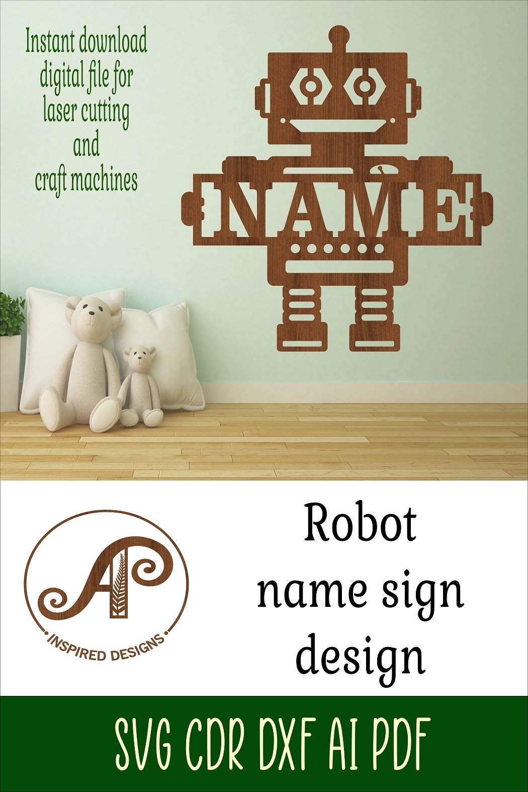 Robot theme Name sign svg laser cut template
