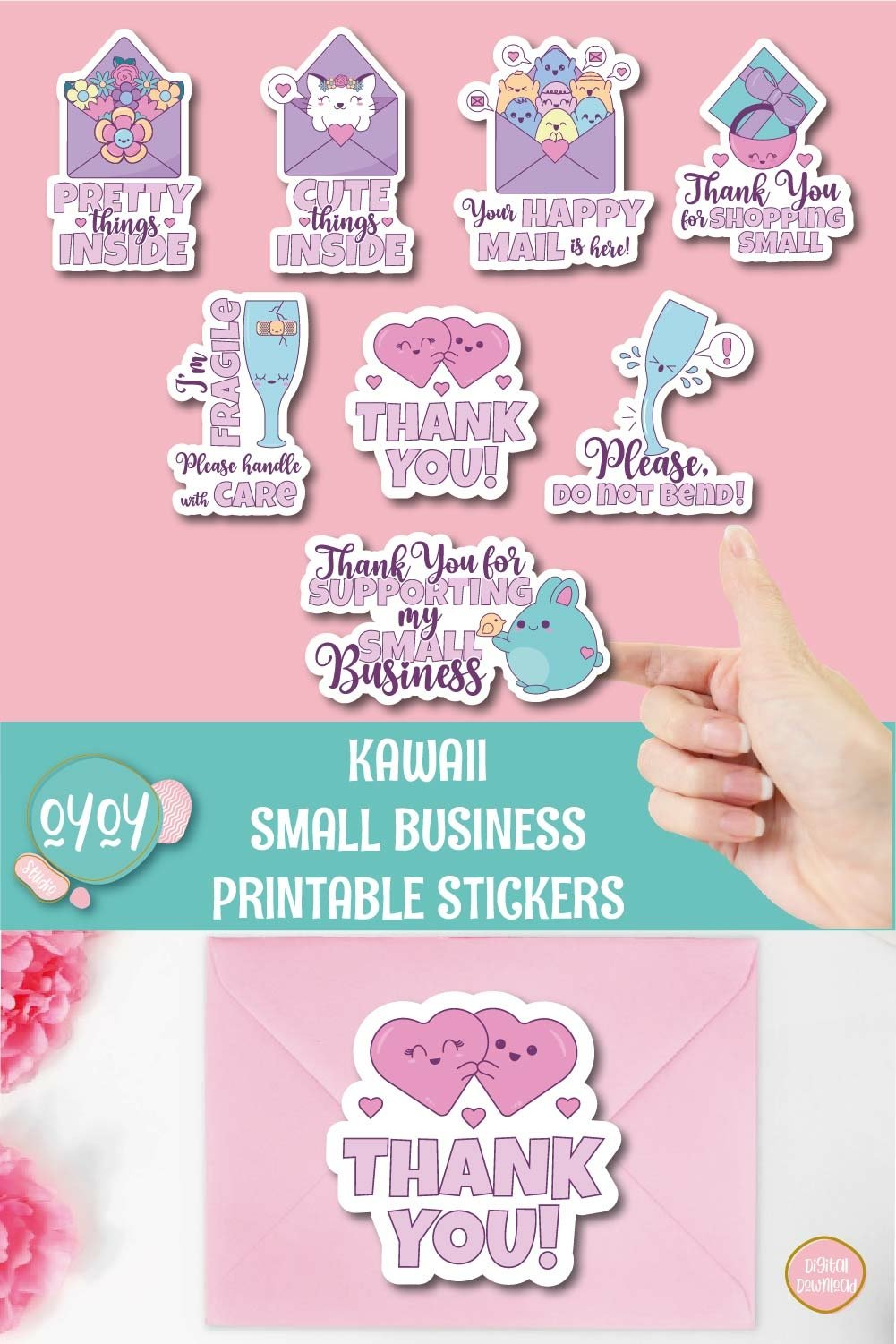 Printable Small Business Stickers in Cute Kawaii Style