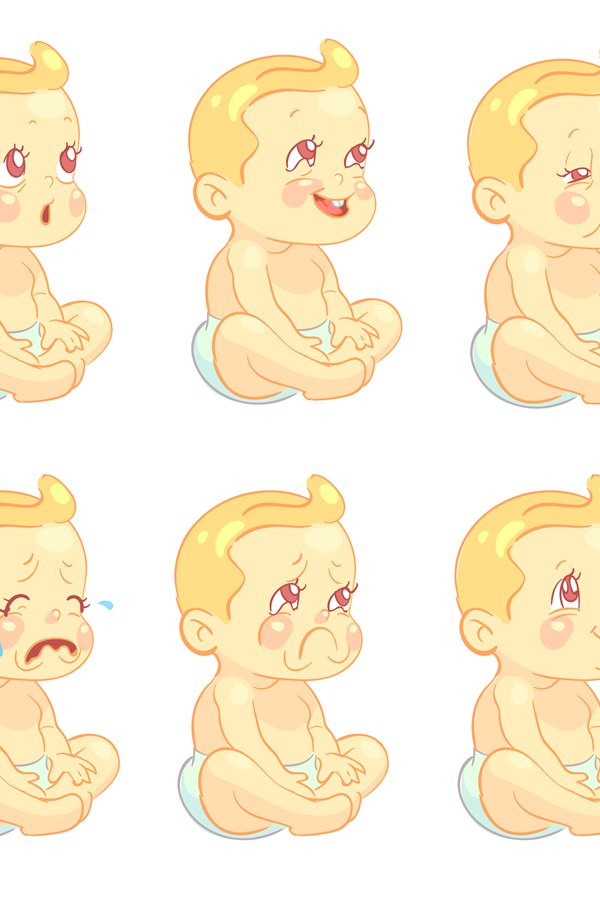 Baby, child emotions vector set