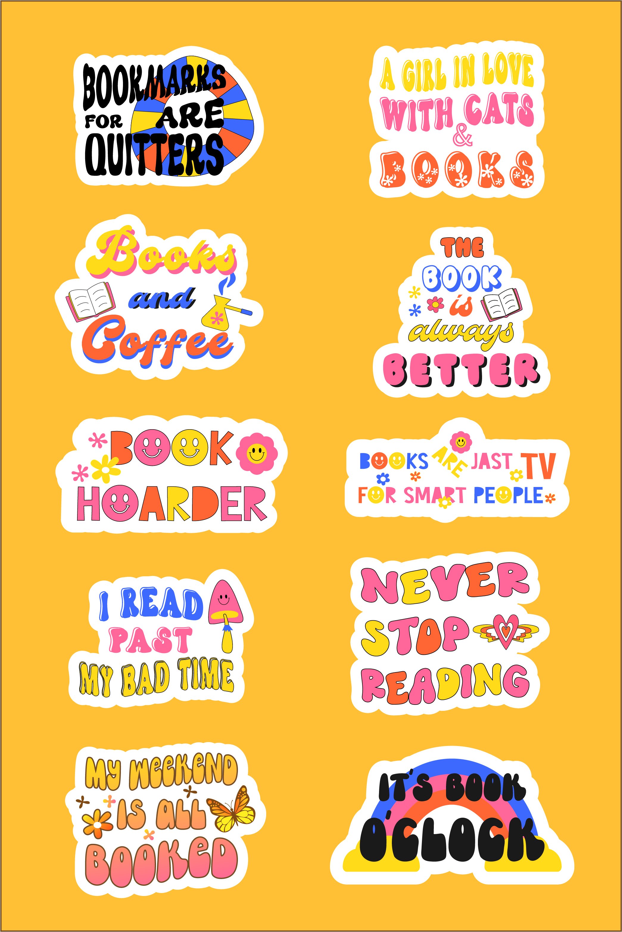 Retro Book Sticker SVG, PNG. Book Quotes PNG