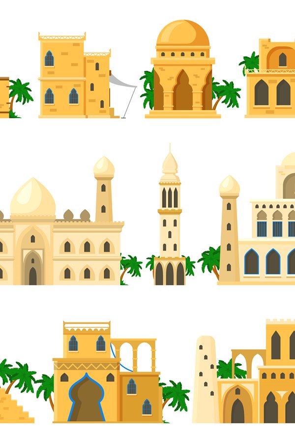 Traditional ancient arabic architecture mud brick buildings.