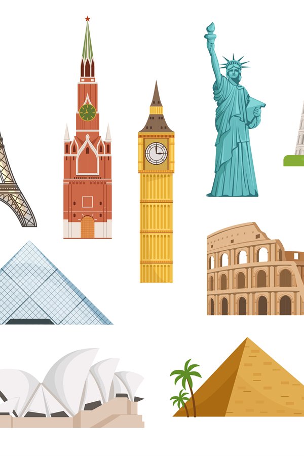 Different world famous symbols set isolate on white. Histori