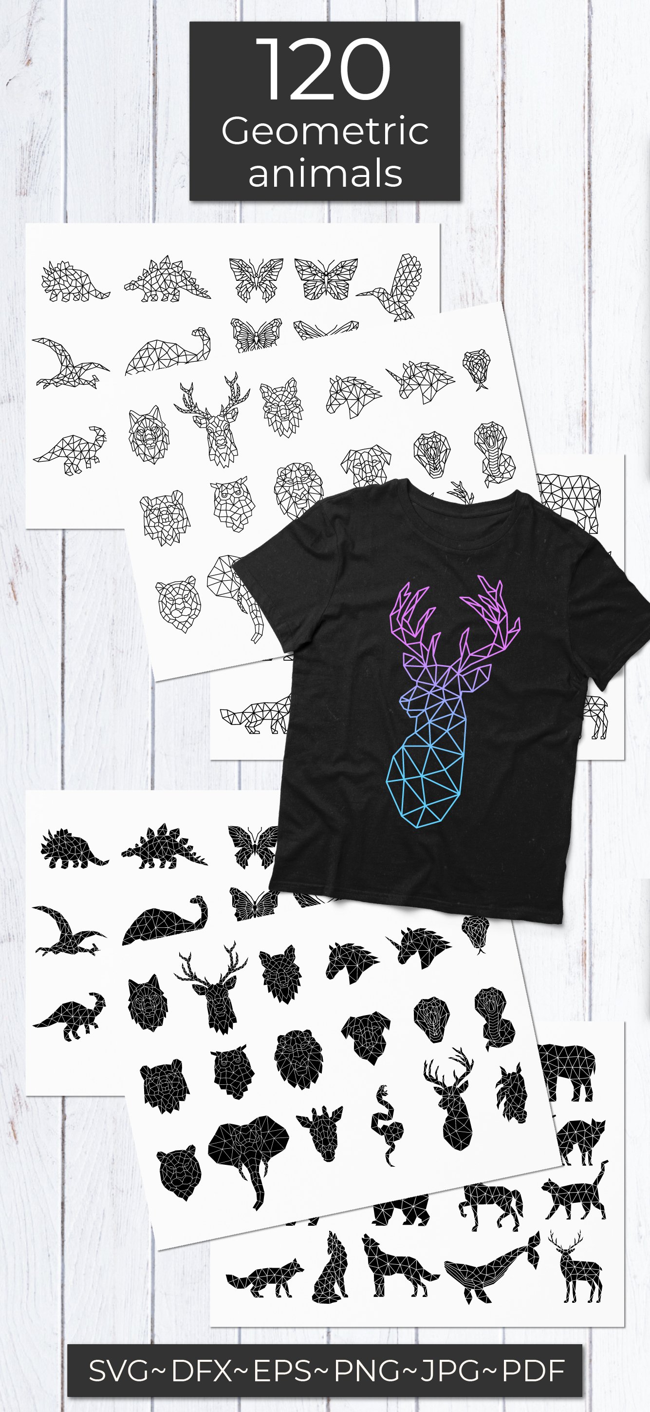 Geometric animals svg files Animal silhouette bundle
