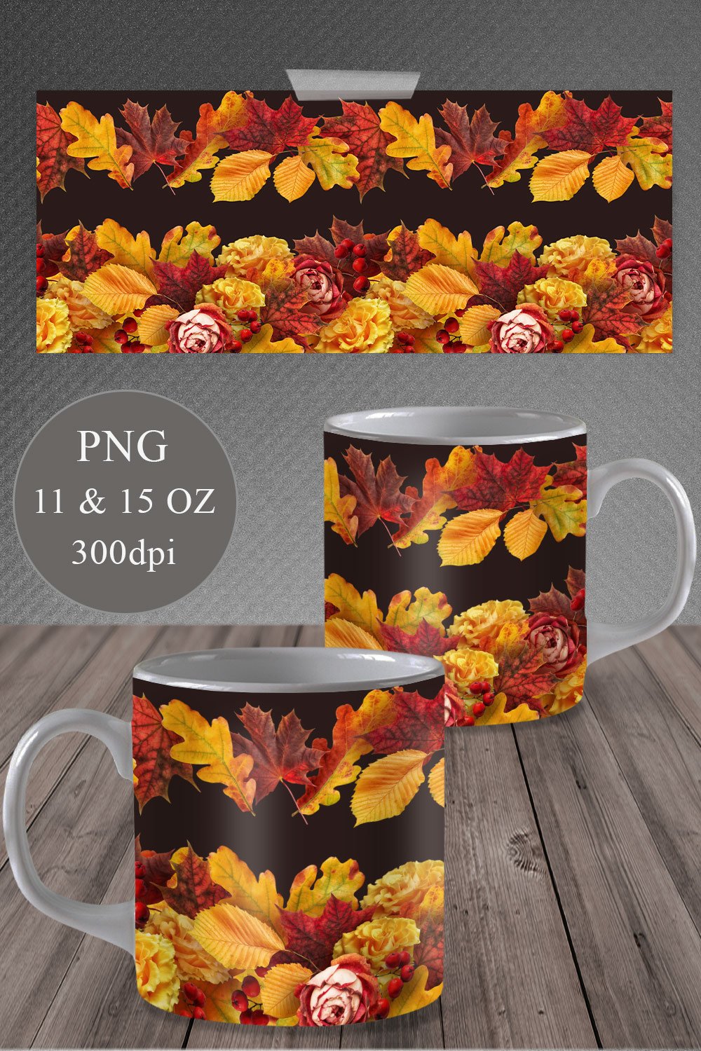 Fall Mug Wrap Sublimation. Autumn leaves and (1675242)