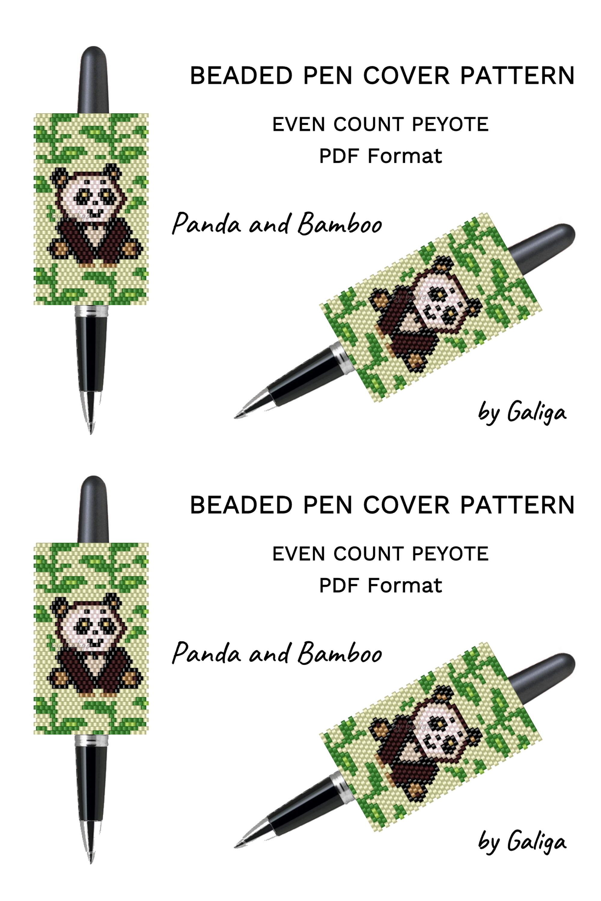 Beaded Pen Wrap Pattern Seed Bead Panda and Bamboo Beading