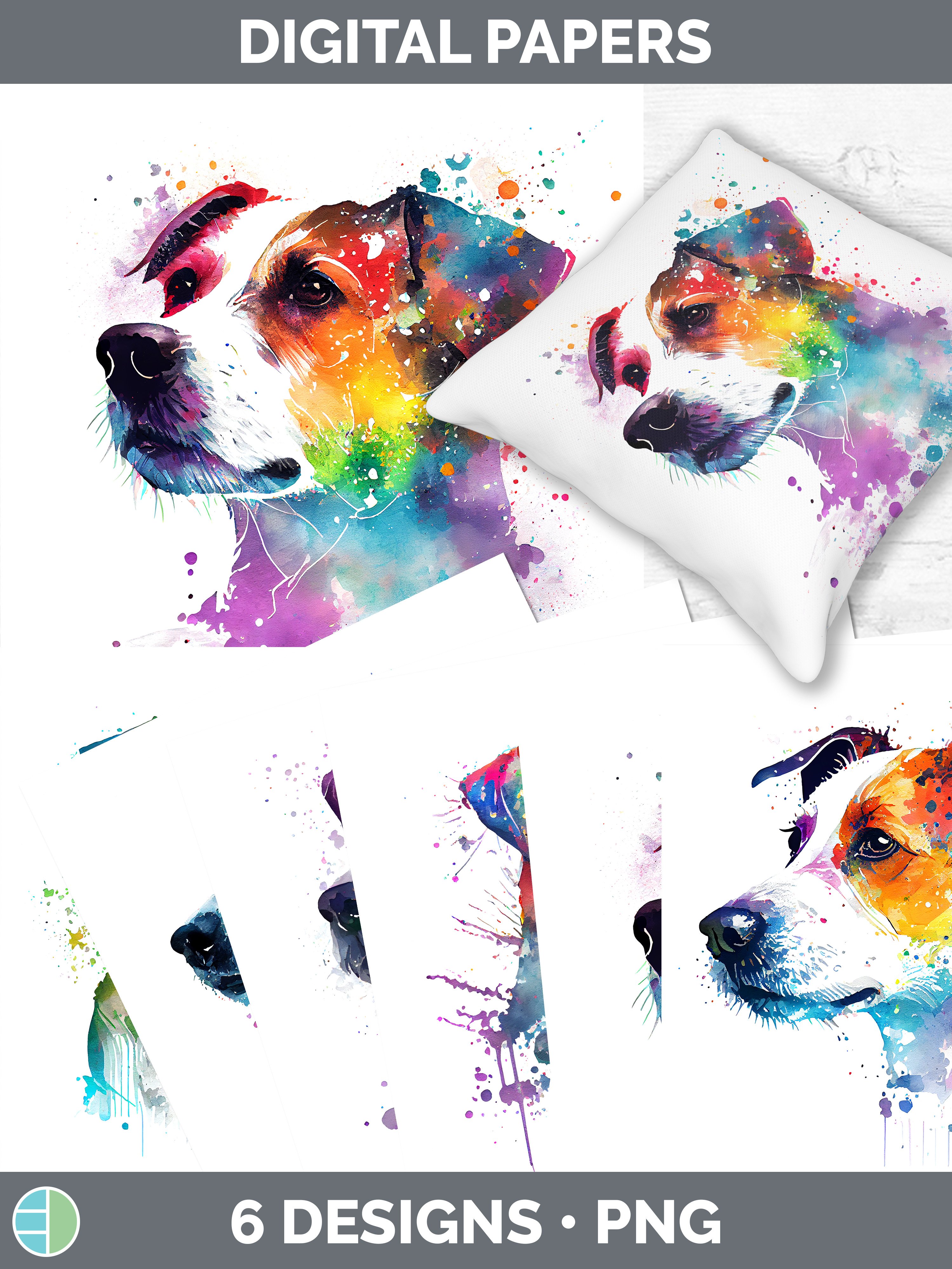 Rainbow Jack Russell Terrier Dog Paper Backgrounds | Digital