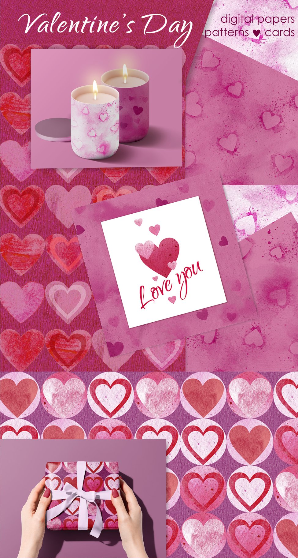 Valentine's Day Watercolor Digital Papers