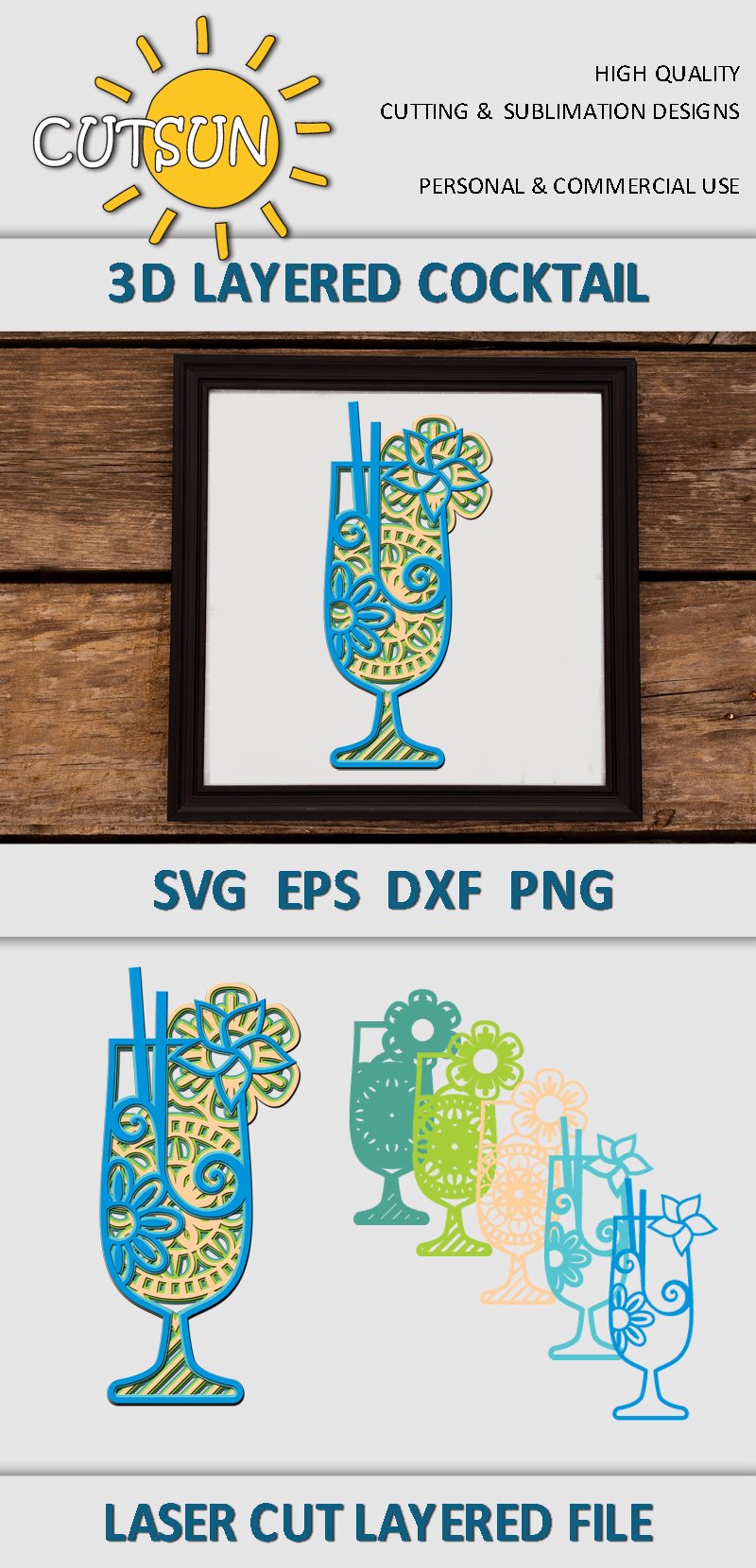 3D Layered Mandala Cocktail SVG cut file 5 layers (708448)