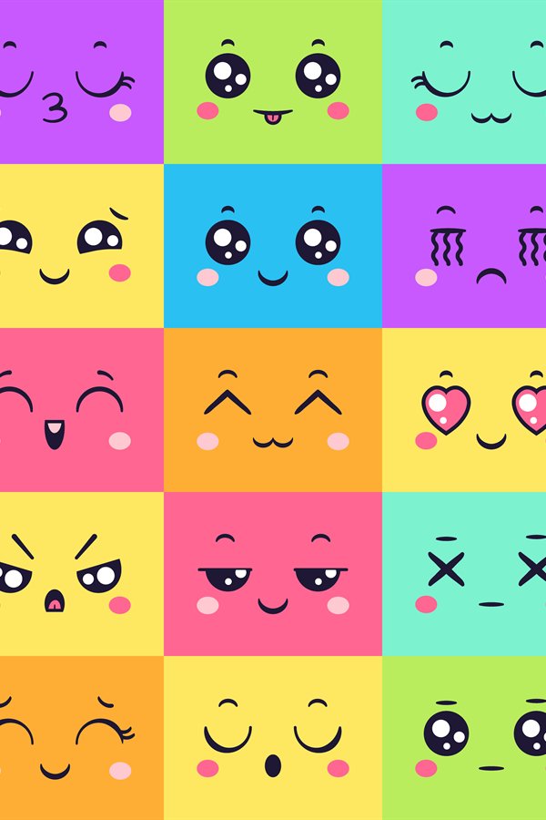 Cute colored faces collection, emoticon emotion set
