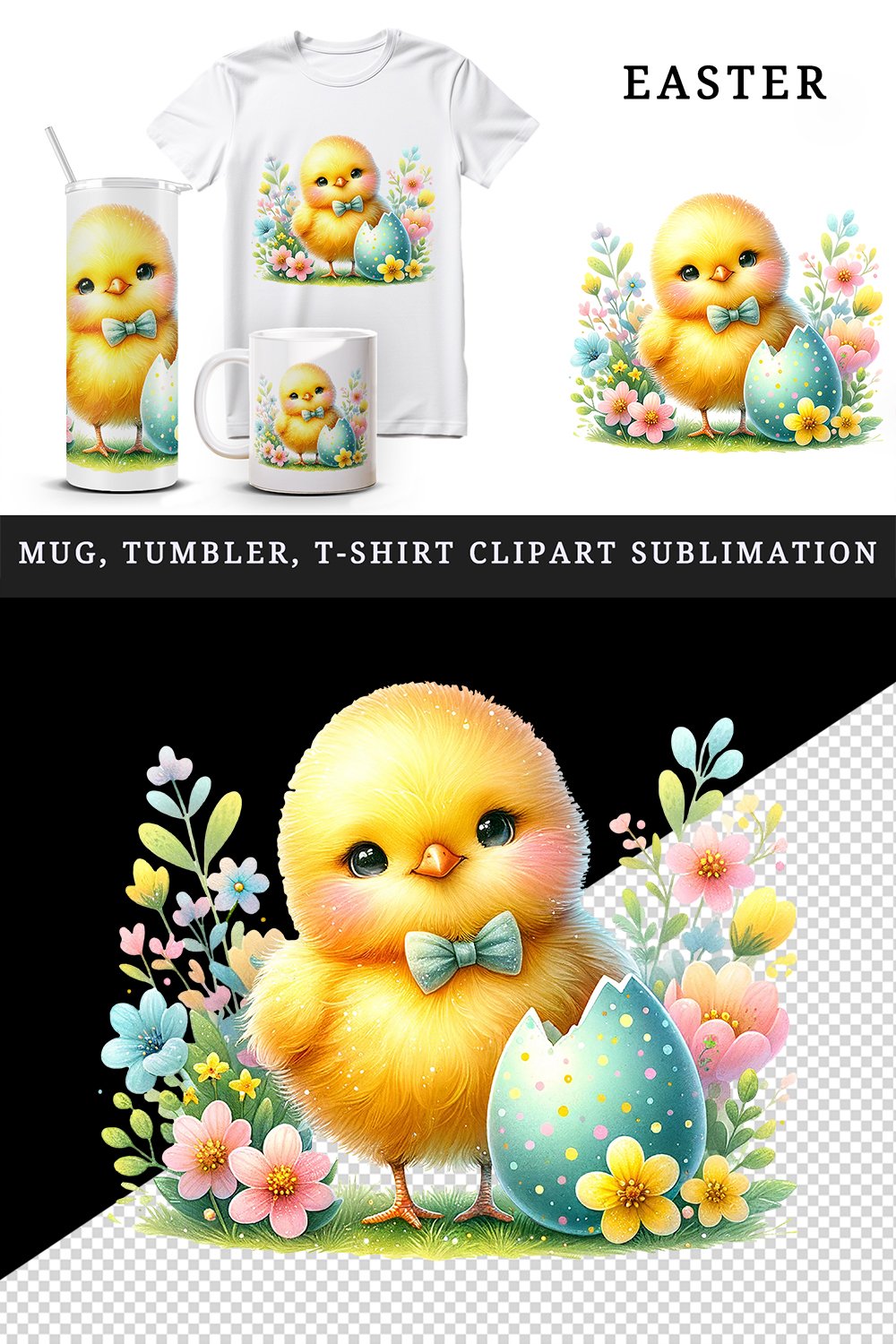 Easter chick tumbler mug wrap clipart sublimation design png