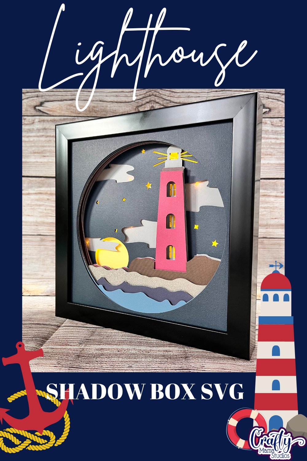 Lighthouse Sea Nautical 3D Layered Shadow Box Svg, Ocean Dxf