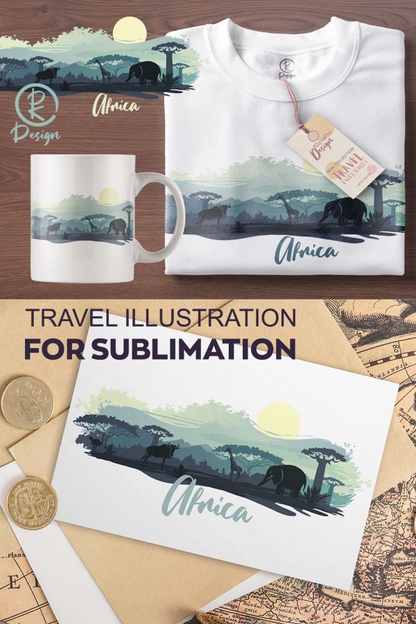 Travel illustration for sublimation. African landscape
