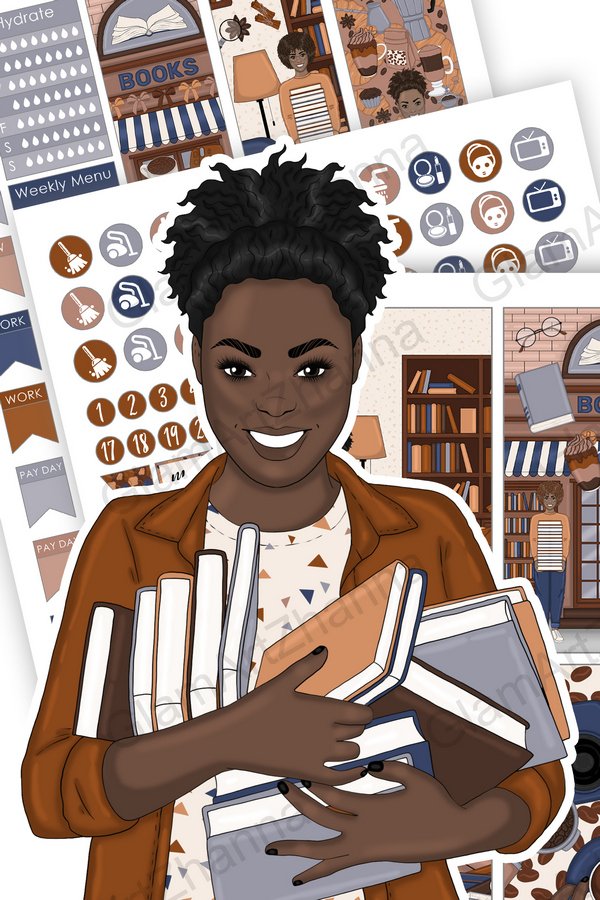 African American Books And Coffee Sticker Box Size 2,25"x1,5