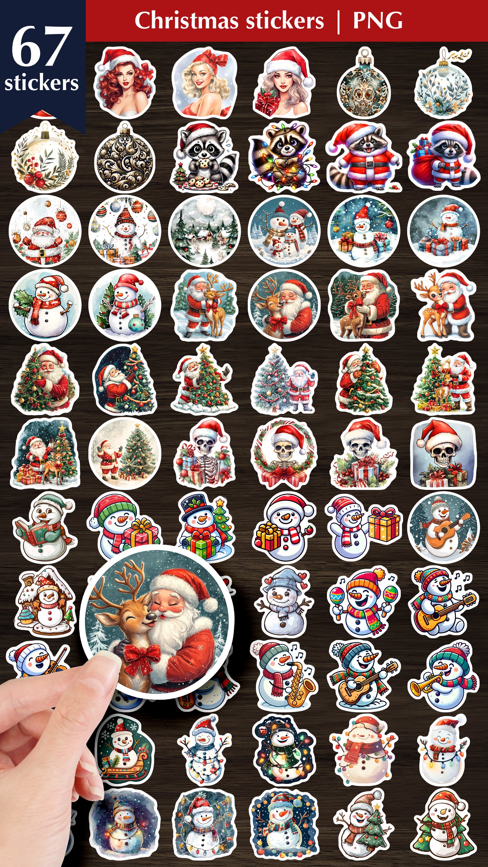 Christmas stickers bundle, Snowman sticker, Santa (4485233)