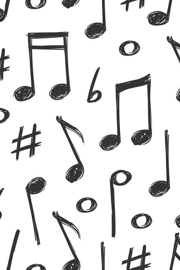 Hand drawn music notes seamless pattern design