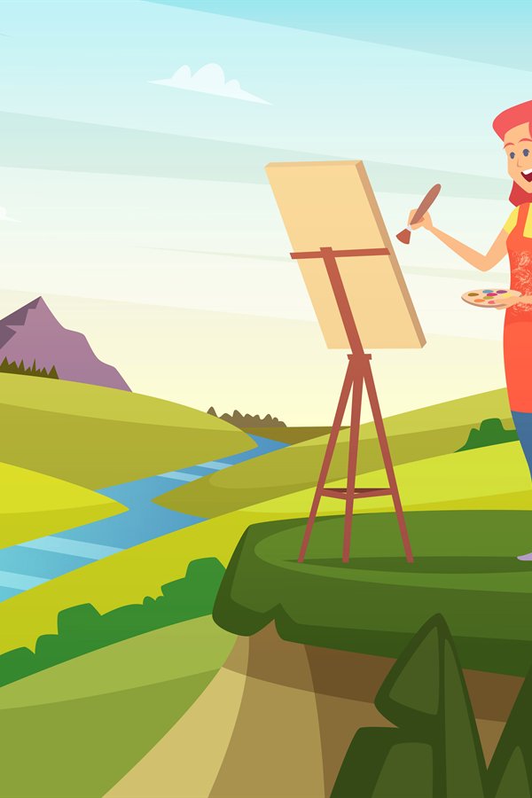 Artist in nature making picture