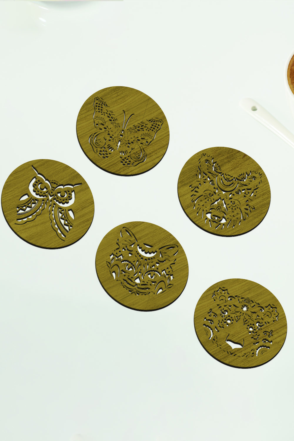 Animal Cup Coasters Set, Onelayered Template