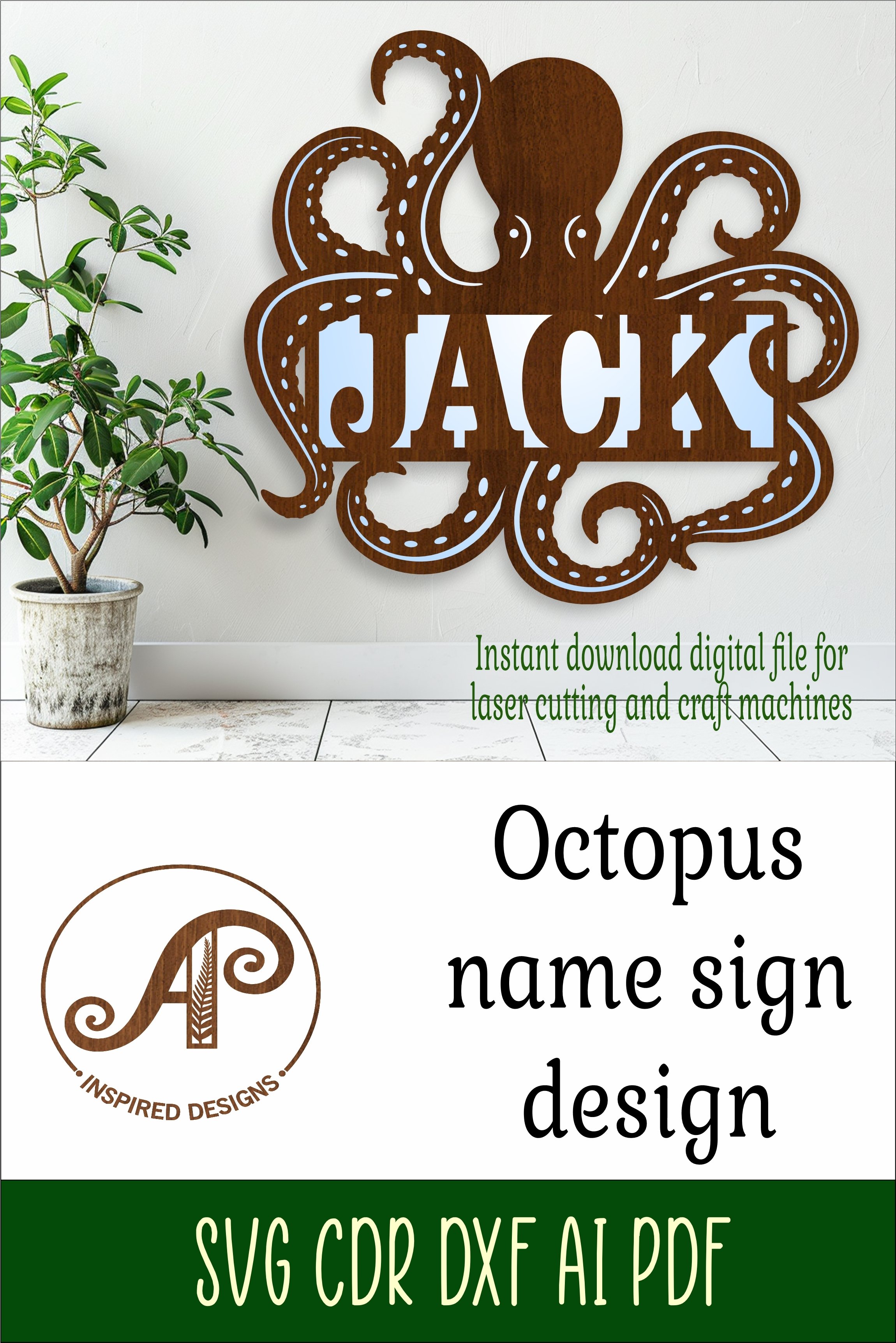 Octopus name sign svg laser cut file