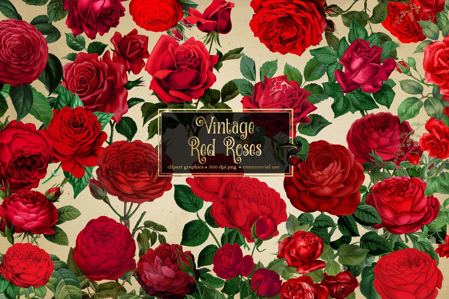 Vintage Red Roses Clipart