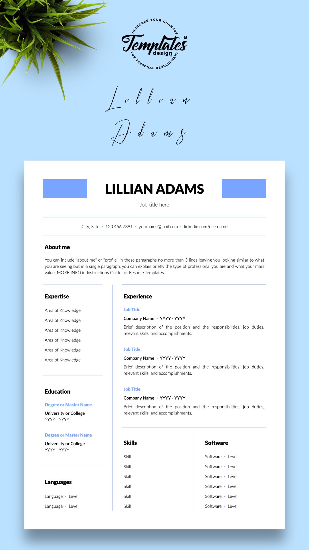 Simple Resume CV Template for Word & Pages Lillian Adams
