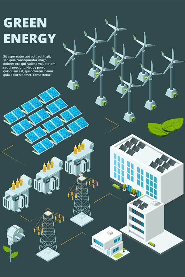 Electrical green power station. Electric powerhouse energy g