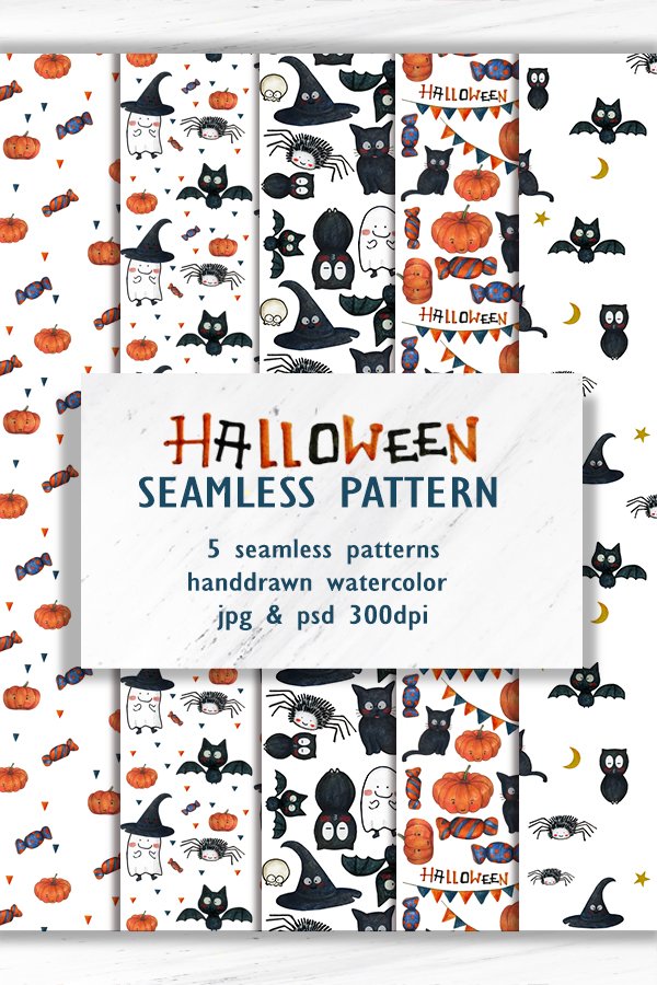 Watercolor Halloween Seamless Pattern (943857)