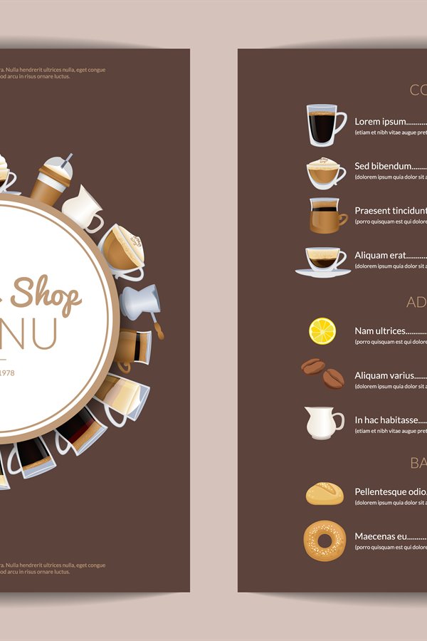Vector coffee shop vertical menu template