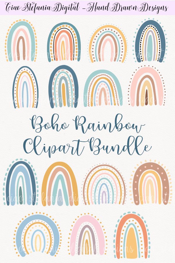 Boho Rainbows Clipart Bundle