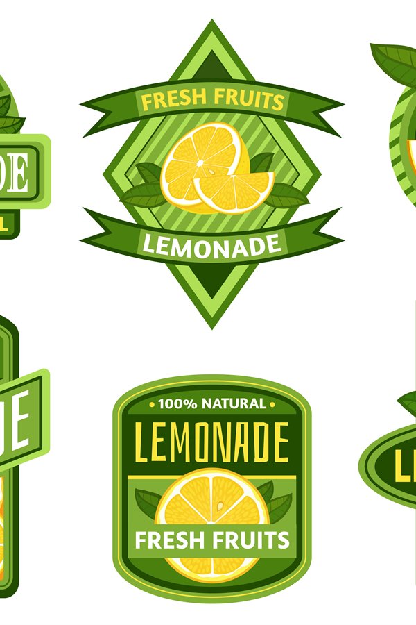 Lemonade badges. Lemon drink emblem badge, fresh fruits lemo