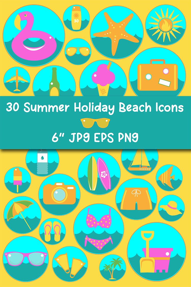 Summer Holiday Surf and Beach Icons and Pattern Bundle