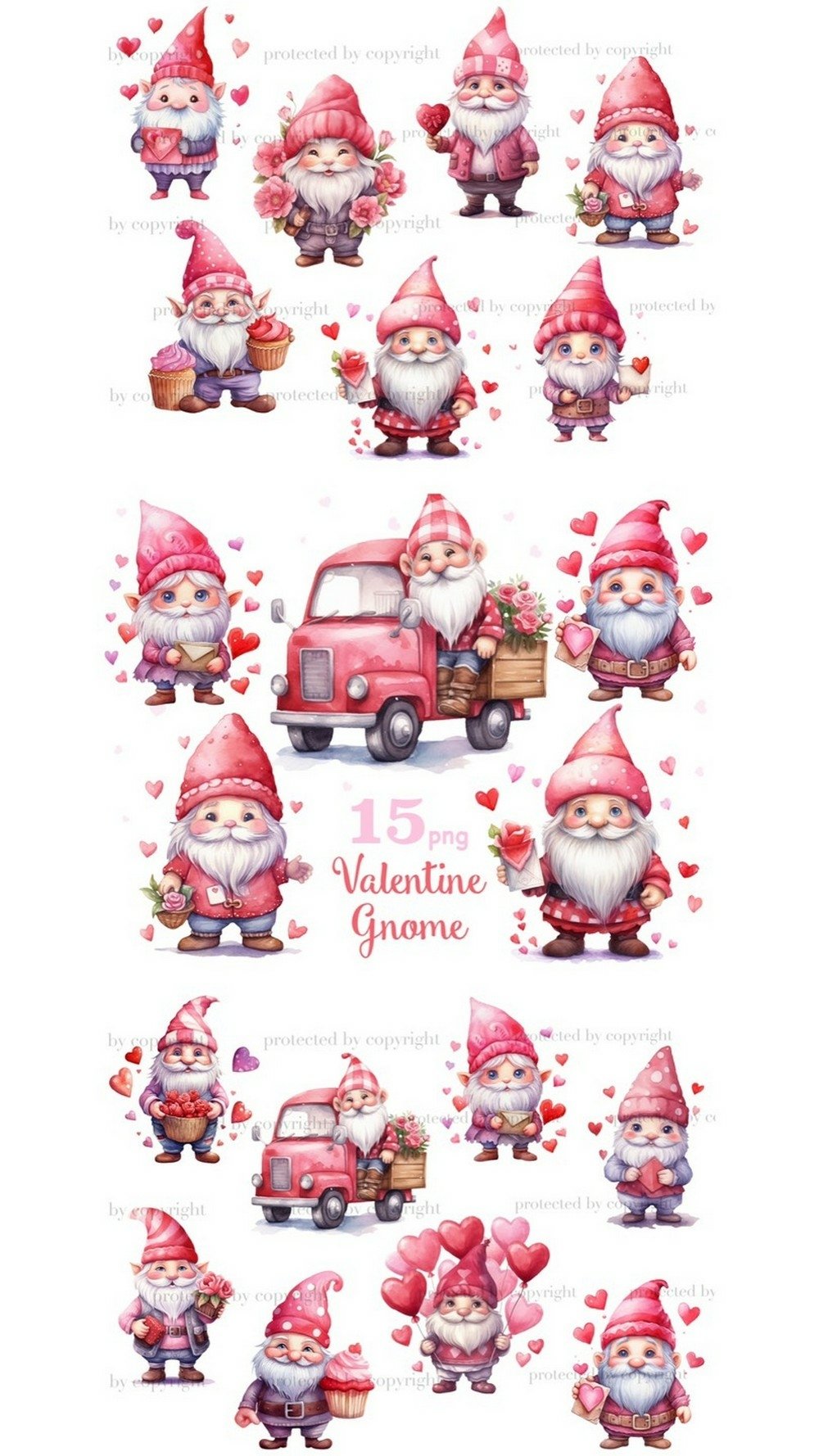 Valentine Gnome Clipart | Valentine Digital Download Bundle