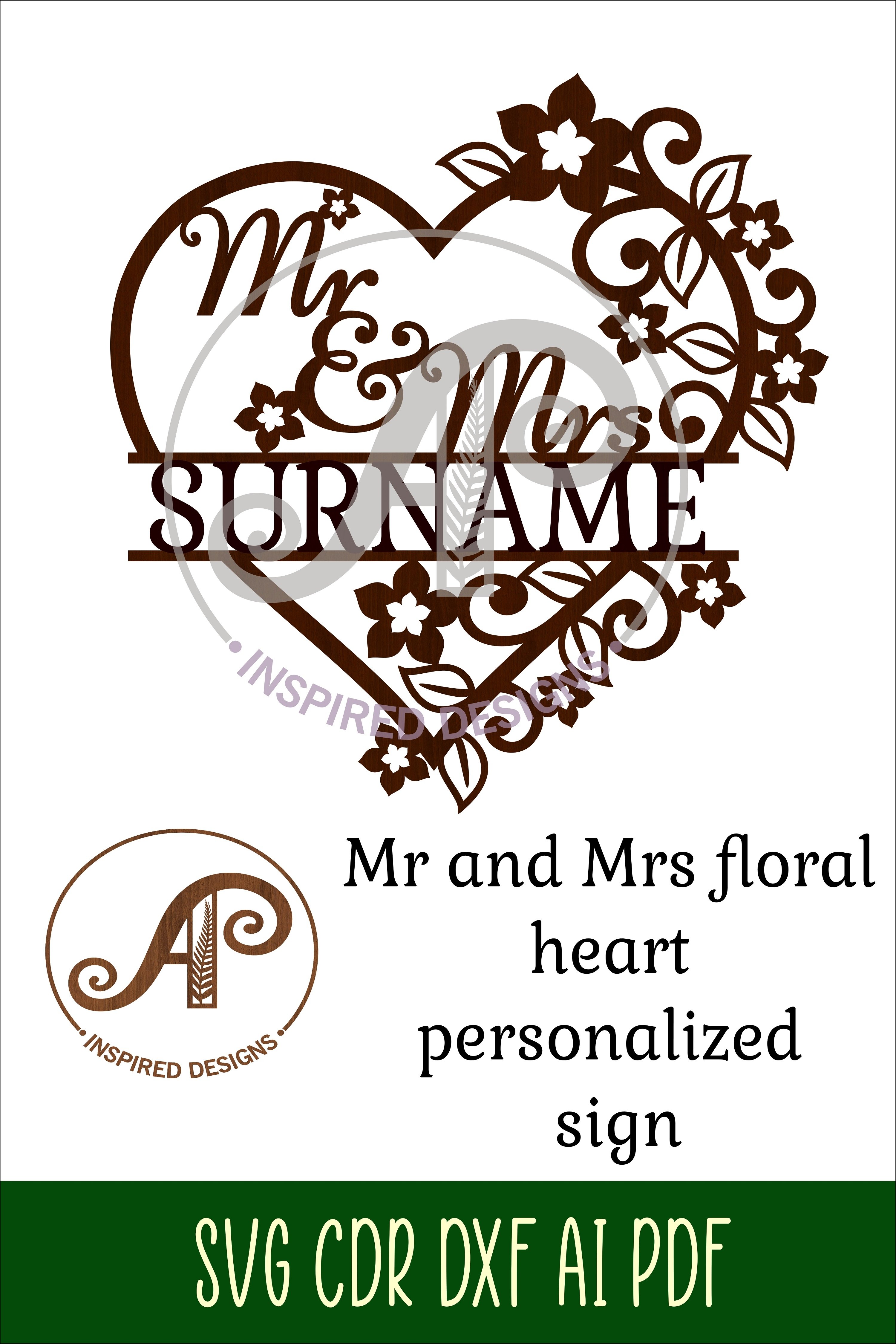 Mr and Mrs celtic heart personalized sign svg laser cut temp
