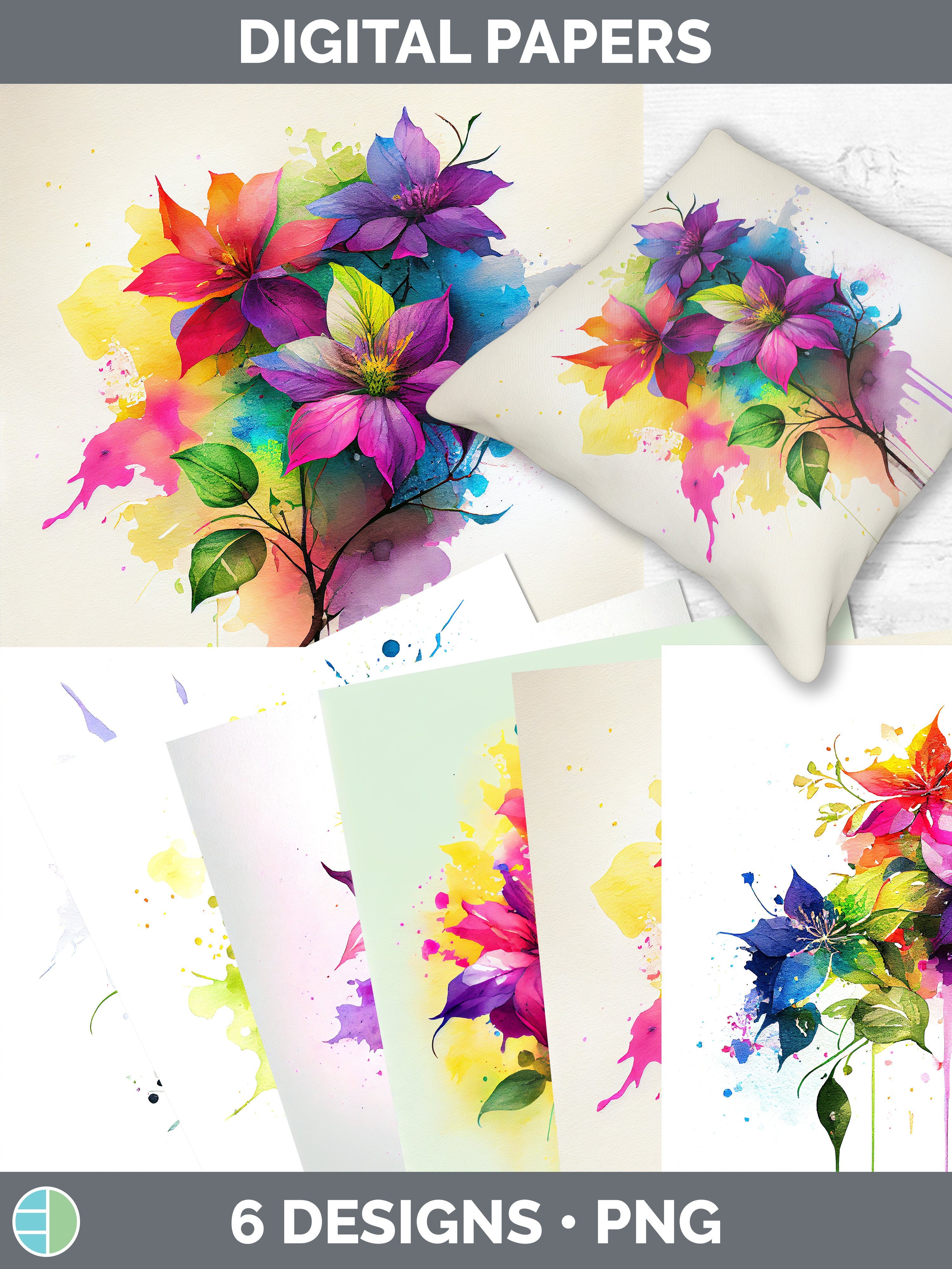 Rainbow Clematis Flowers Paper Backgrounds | Digital Scrapbo