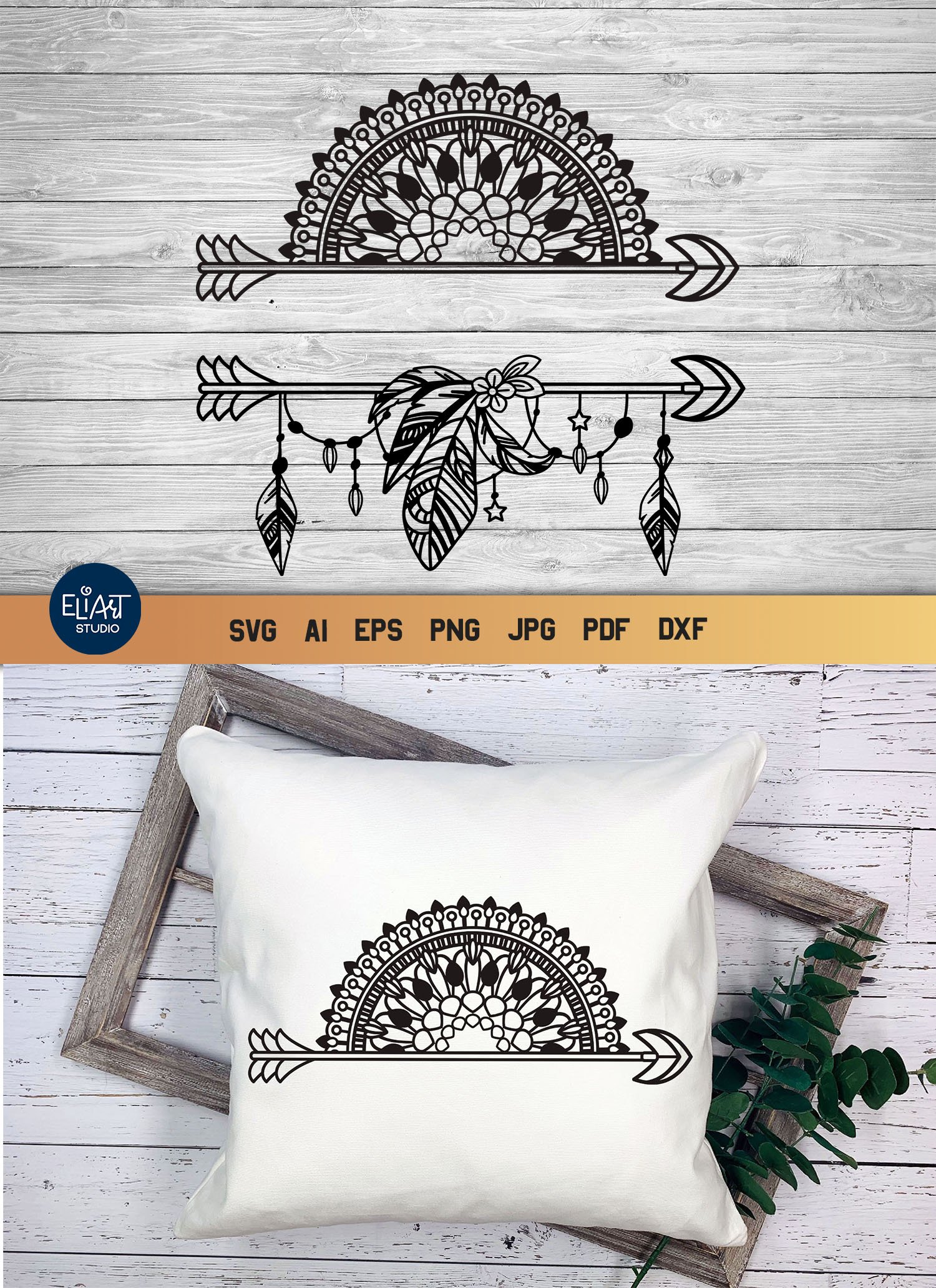 Boho Mandala SVG | Boho SVG Arrows | Indian SVG with Feather