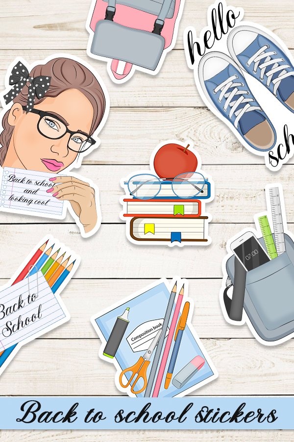 Back to school planner printable stickers. PNG, JPG, EPS