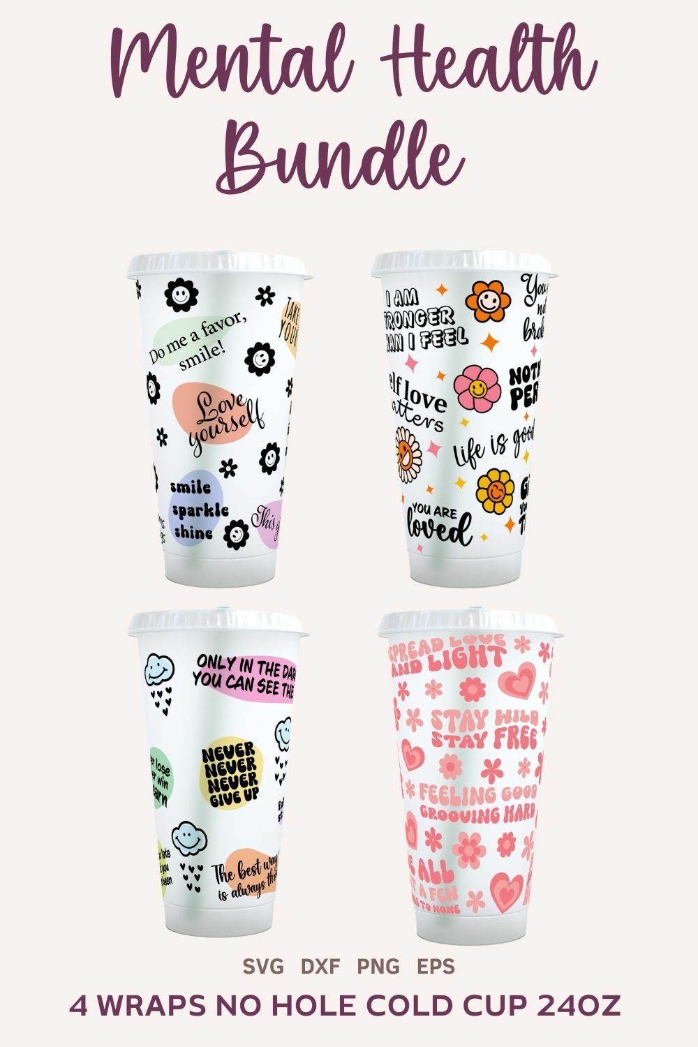 Mental Health Starbucks Cold Cup 24oz Bundle Wrap SVG